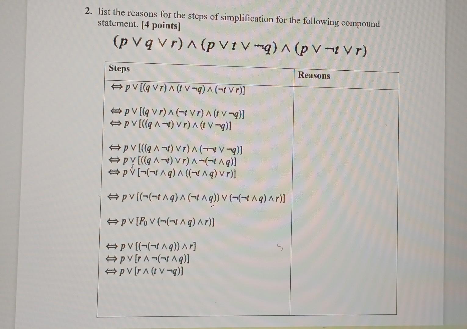 Solved 2. list the reasons for the steps of simplification | Chegg.com