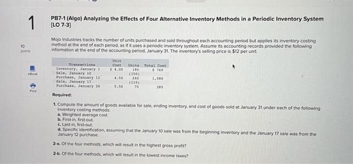 Solved 1 PB7-1 (Algo) Analyzing the Effects of Four | Chegg.com