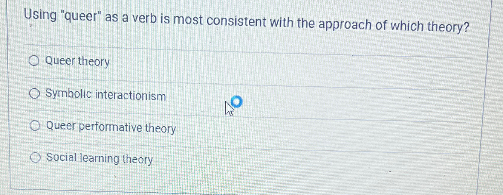 Solved Using "queer" as a verb is most consistent with the | Chegg.com