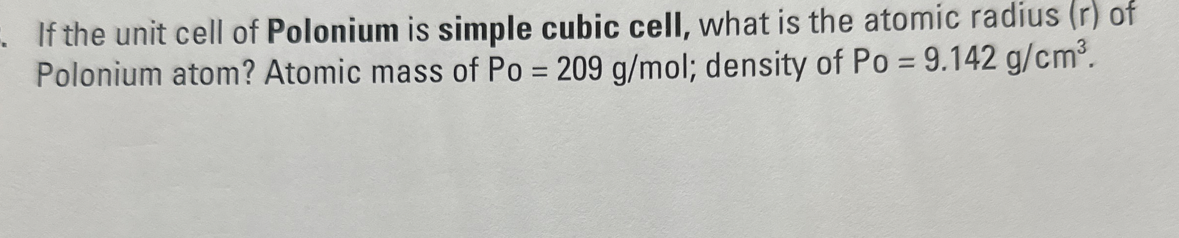 Solved If the unit cell of Polonium is simple cubic cell, | Chegg.com
