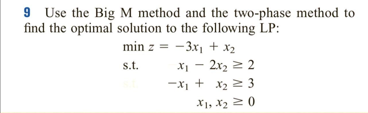 Solved 9 Use the Big M method and the two-phase method to | Chegg.com Solved 9 Use the Big M method and the two-phase method to | Chegg.com
