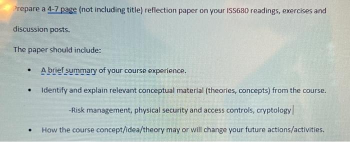 Solved repare a 4-7 page (not including title) reflection | Chegg.com