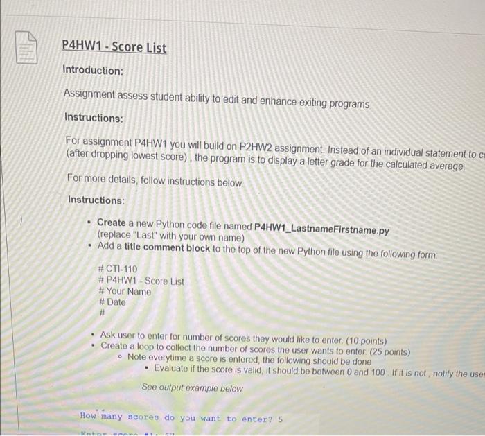 Solved How many scores do you want to enter? 5 Enter score | Chegg.com