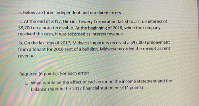 Solved 3. Below are three independent and unrelated errors. | Chegg.com