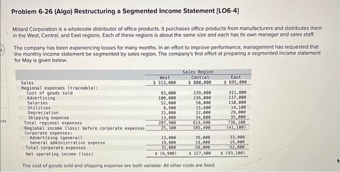 Solved Problem 6-26 (Algo) Restructuring a Segmented Income | Chegg.com