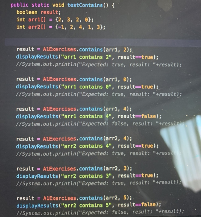 Solved public static void testContains() { boolean result; | Chegg.com