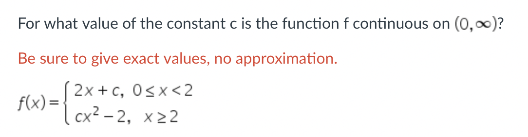 Solved For what value of the constant c ﻿is the function f | Chegg.com