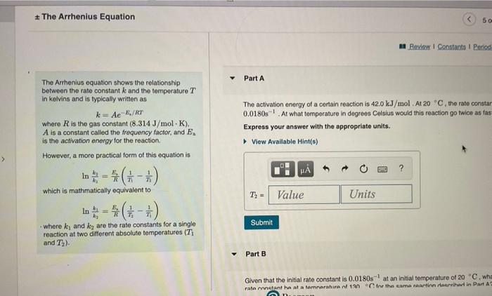 Solved ± The Arrhenius Equation The Arrhenius oquation shows | Chegg.com