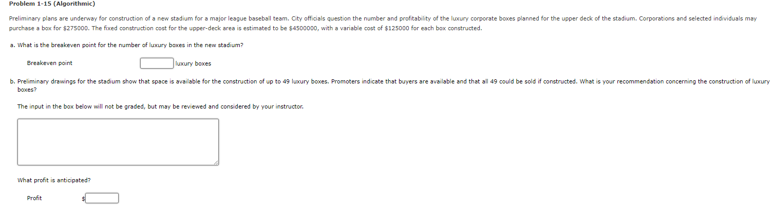 Solved Problem 1-15 (Algorithmic)purchase a box for $275000. | Chegg.com