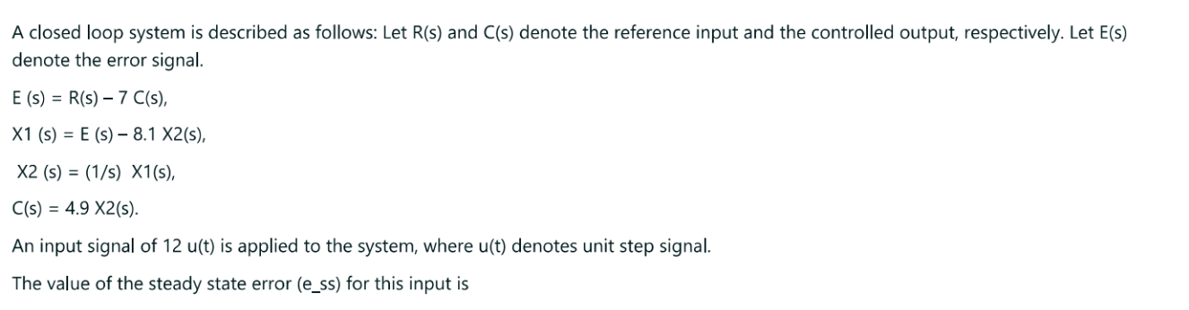 Solved A closed loop system is described as follows: Let | Chegg.com