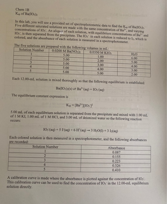 Solved Chem 1B Kip of Ba(IO3)2 In this lab, you will use a | Chegg.com