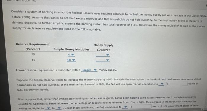 Solved Consider a system of banking in which the Federal | Chegg.com