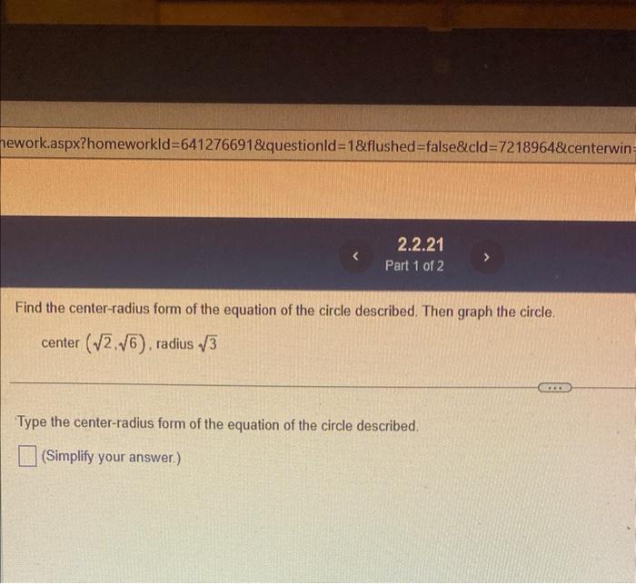 Solved Find the center-radius form of the equation of the | Chegg.com
