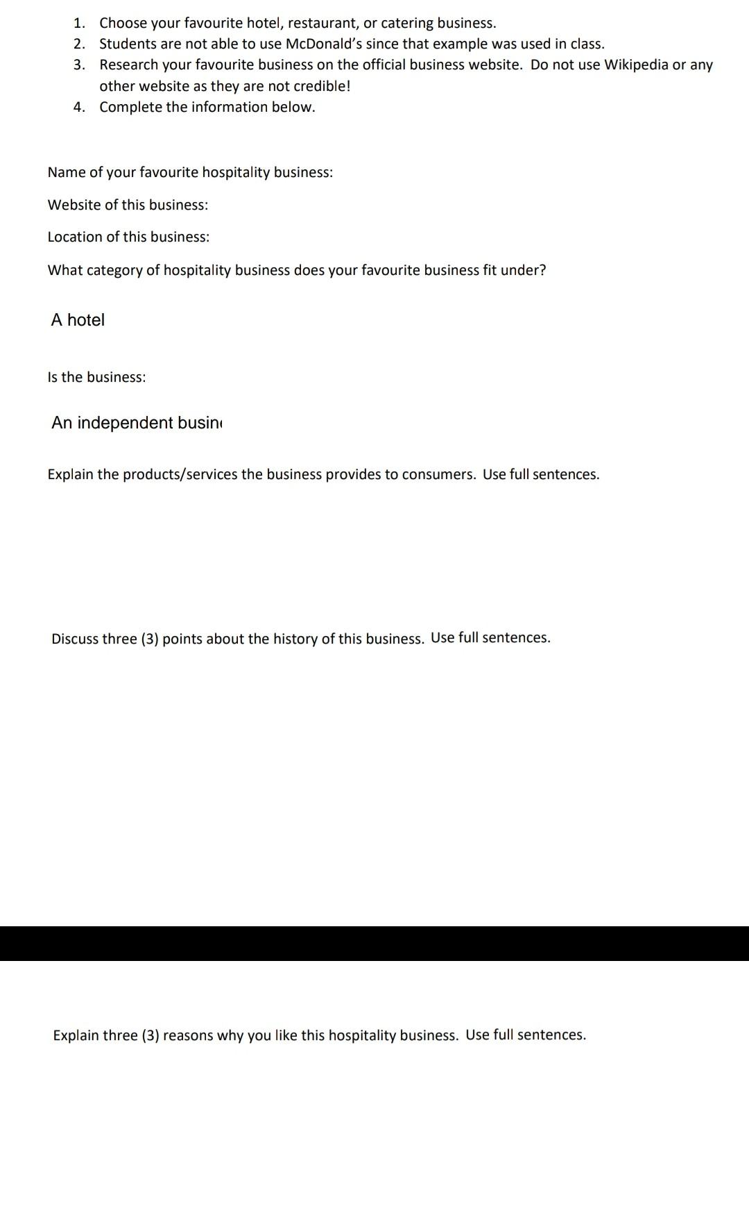 Solved my course is hospitality management my Question is | Chegg.com