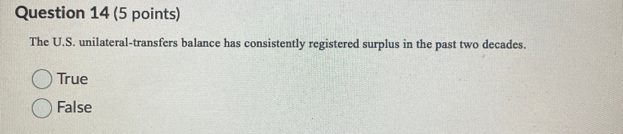 Solved Question 14 (5 ﻿points)The U.S. ﻿unilateral-transfers | Chegg.com