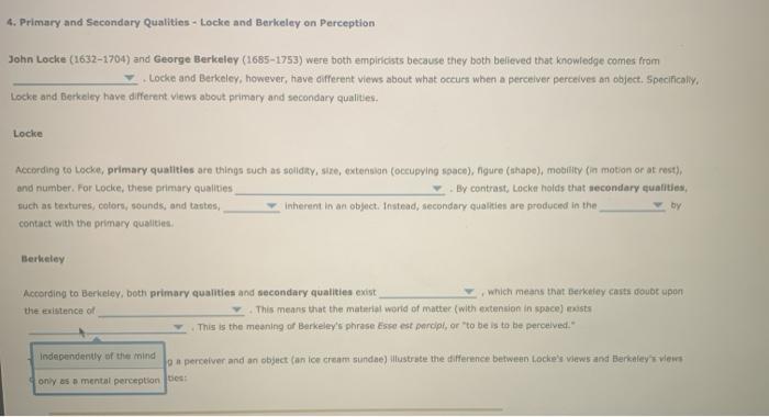 Solved 4. Primary and Secondary Qualities - Locke and | Chegg.com