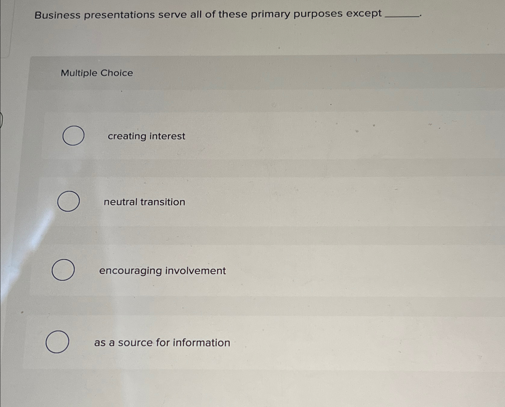 Solved Business presentations serve all of these primary | Chegg.com