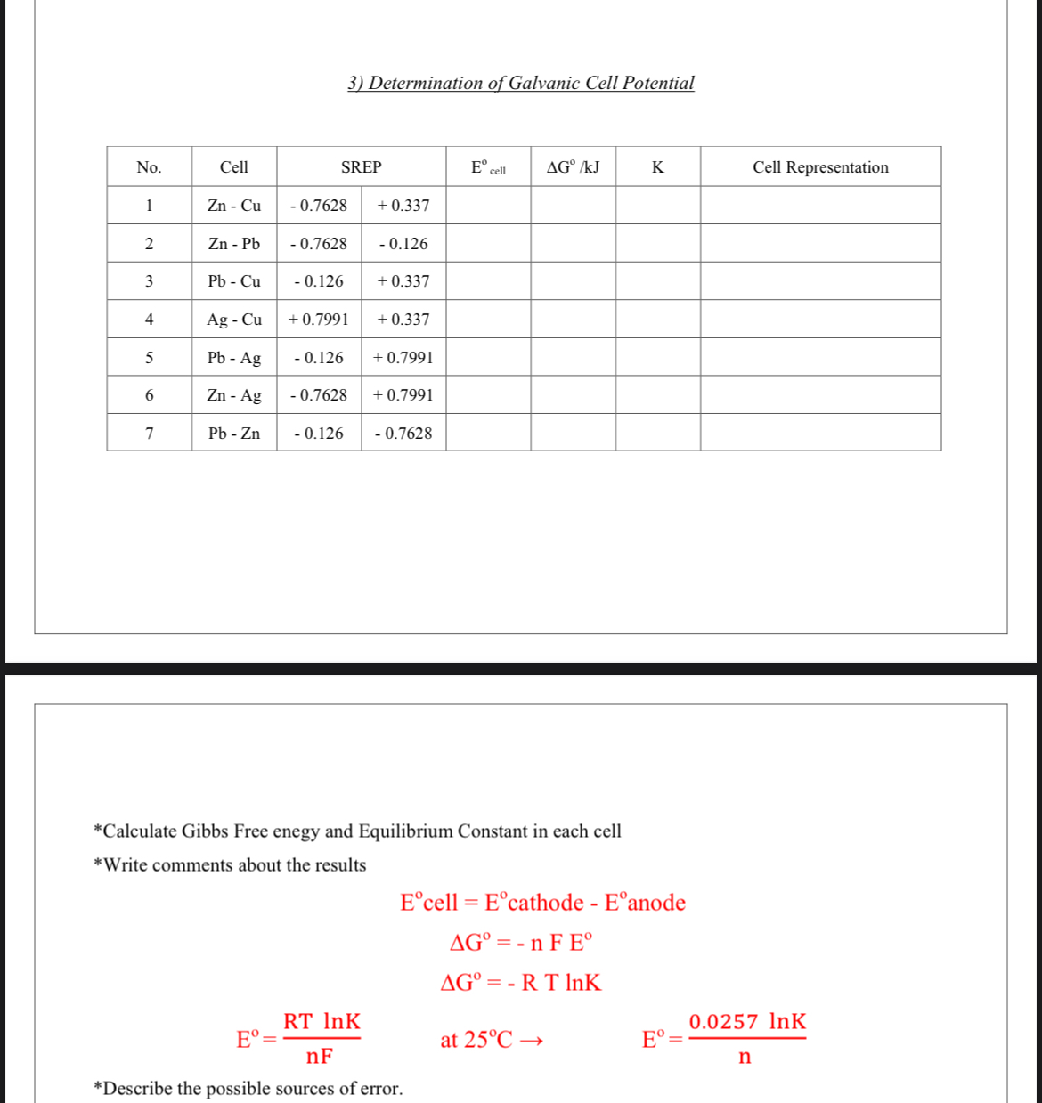 Solved Determination of Galvanic Cell | Chegg.com
