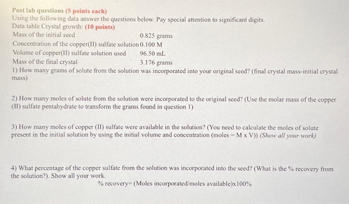 Solved Post lab questions (5 points each) Using the | Chegg.com