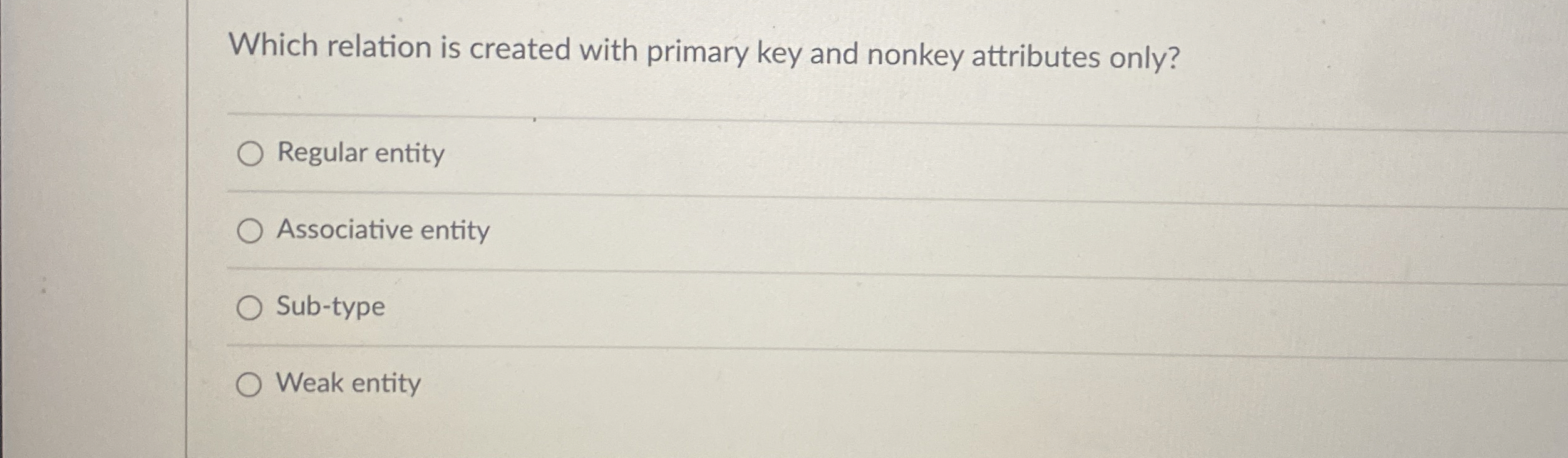 Solved Which relation is created with primary key and nonkey | Chegg.com