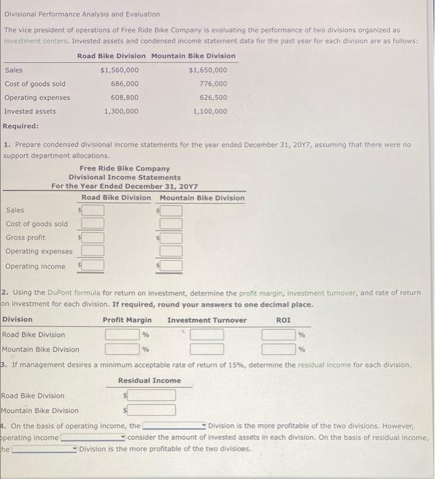 Solved Divisional Performance Analysis and Evaluation The | Chegg.com