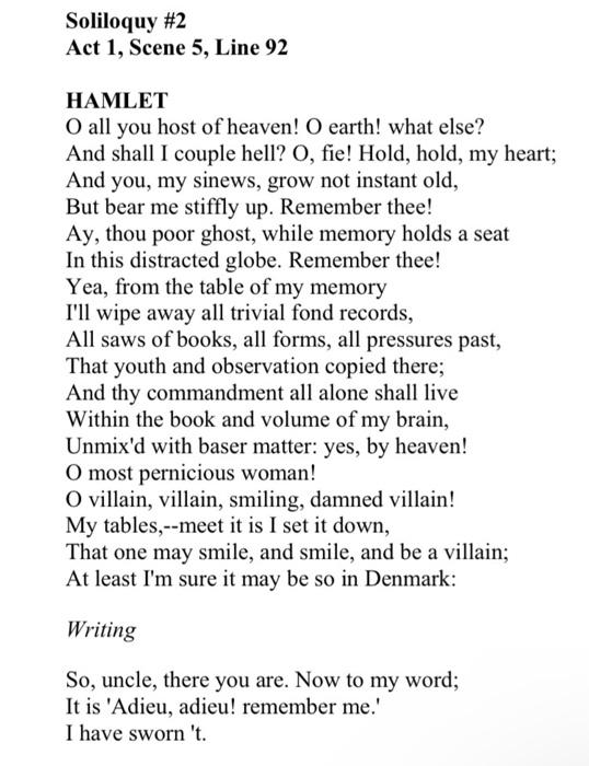 Soliloquy #2 Act 1, Scene 5, Line 92 HAMLET O all you | Chegg.com