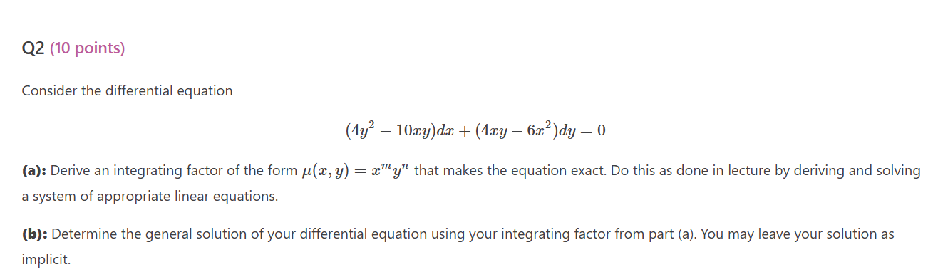 Solved Q2 (10 ﻿points)Consider the differential | Chegg.com