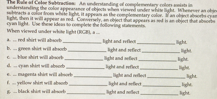 Solved light. The Rule of Color Subtraction: An | Chegg.com