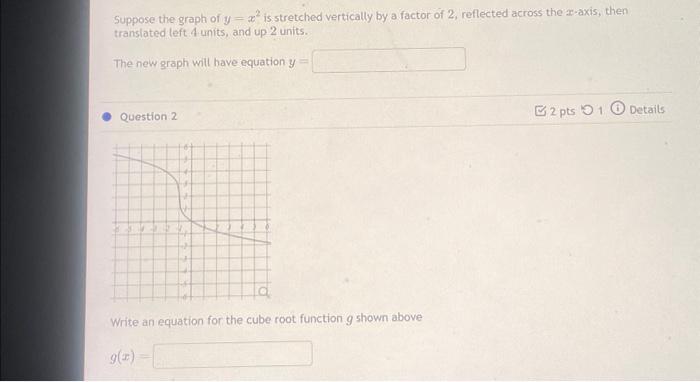 Solved Suppose the graph of y = x² is stretched vertically | Chegg.com