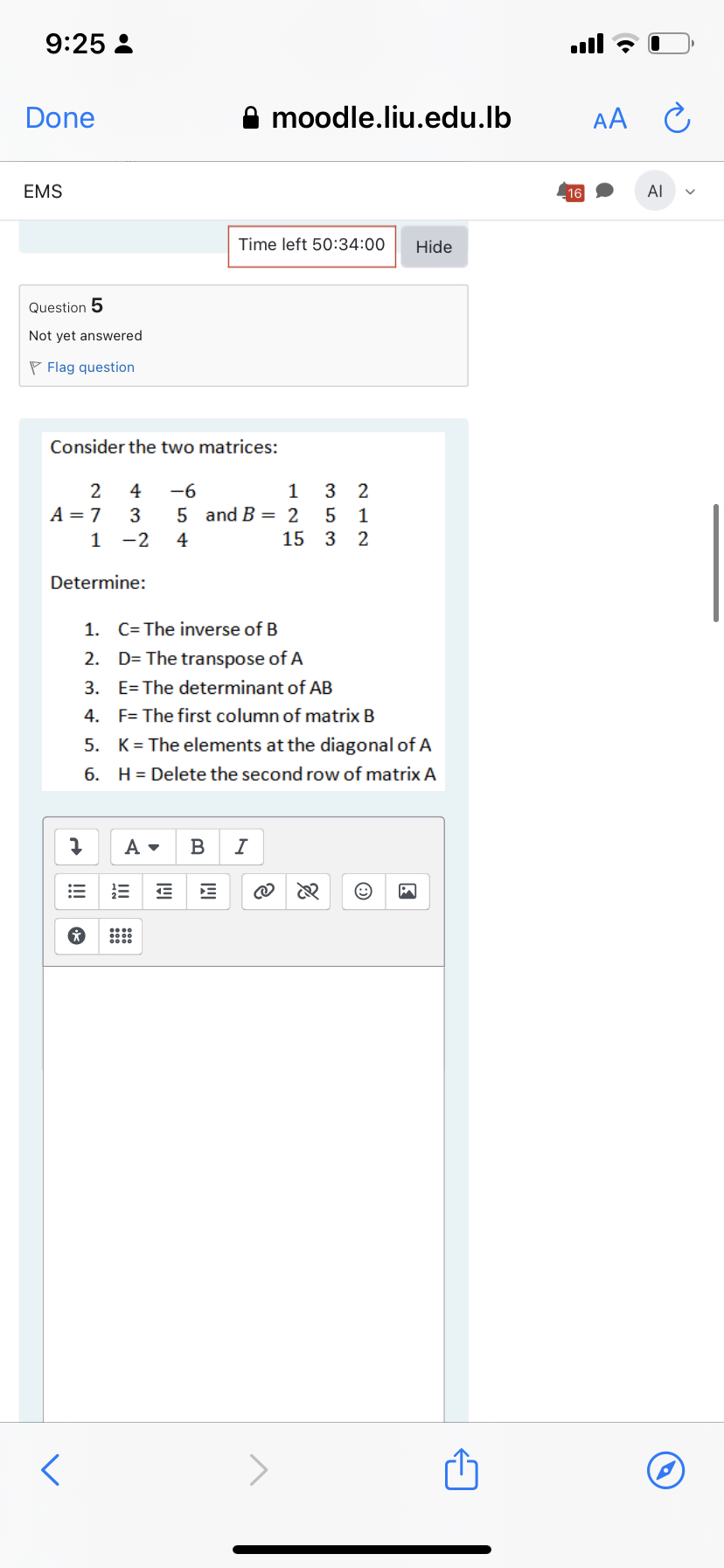Solved 9:25 ﻿:Donea moodle.liu.edu.lbEMSTime left | Chegg.com