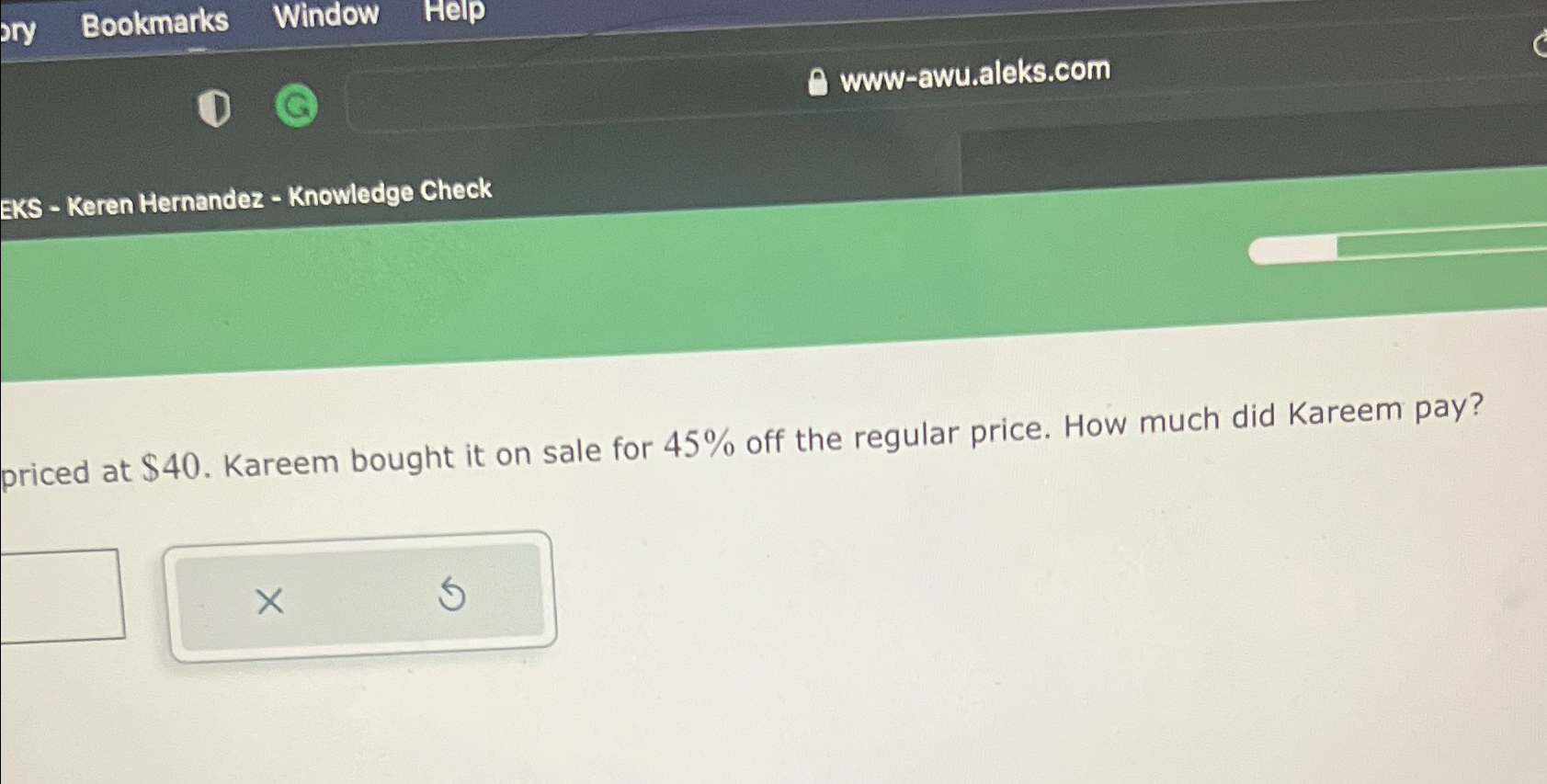 Solved Bookmarks Window Helpwww-awu.aleks.comEKS - ﻿Keren | Chegg.com