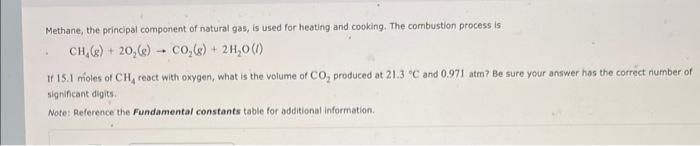 Solved Methane, the principal component of natural gas, is | Chegg.com