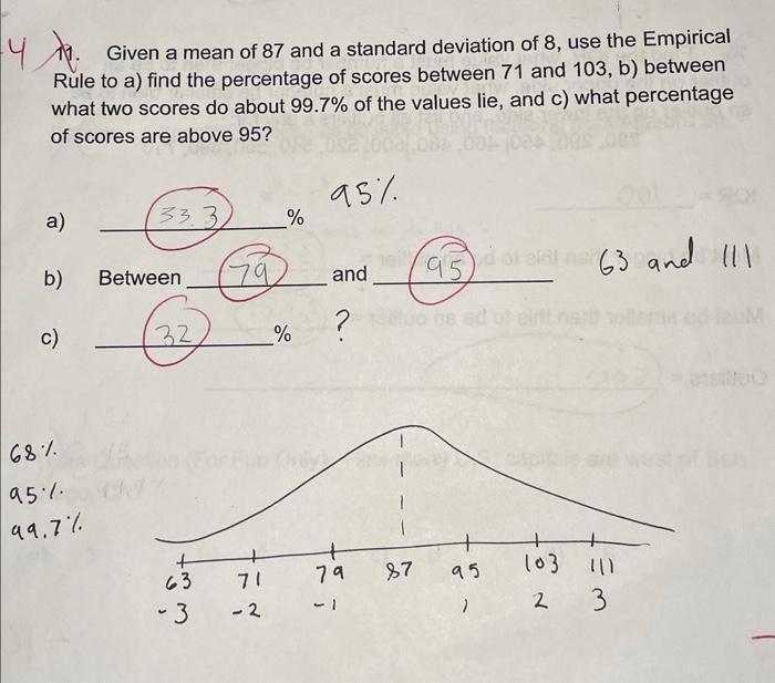 Solved 1. Given a mean of 87 and a standard deviation of 8 , | Chegg.com