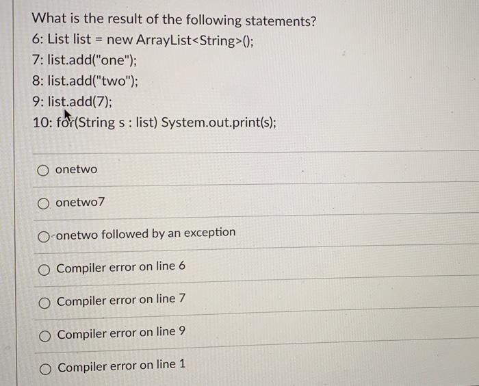 Solved What is the result of the following statements? 6: | Chegg.com