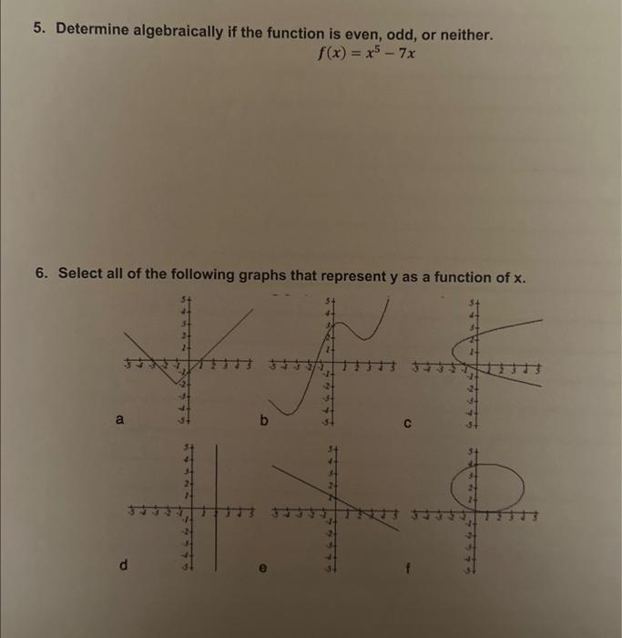 Solved 5. Determine algebraically if the function is even, | Chegg.com