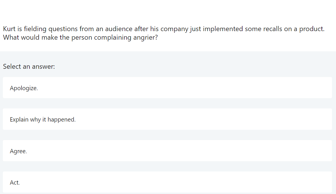 Solved Kurt is fielding questions from an audience after his | Chegg.com