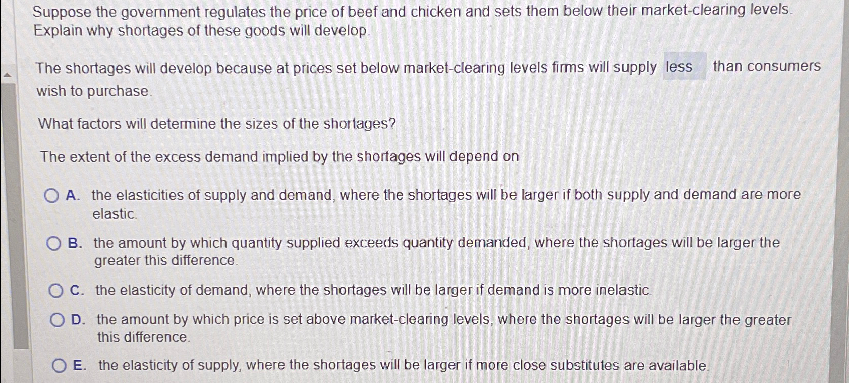Solved Suppose the government regulates the price of beef | Chegg.com