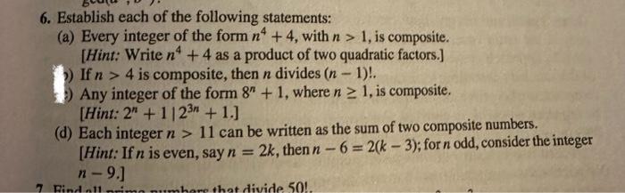 Solved 6. Establish each of the following statements: (a) | Chegg.com