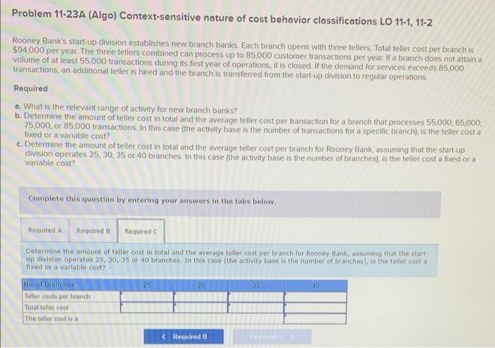 Solved Problem 11-23A (Algo) Context-sensitive nature of | Chegg.com