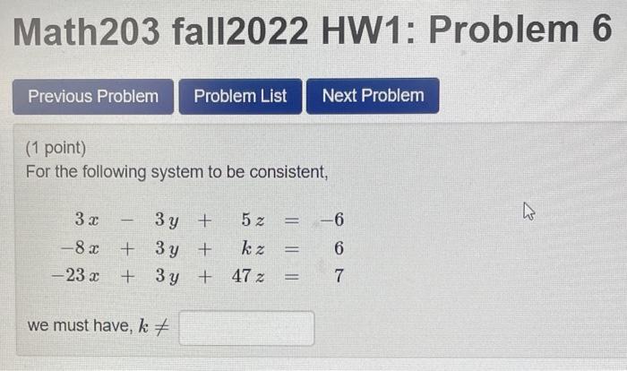 Solved Math203 fall 2022 HW1: Problem 6 (1 point) For the | Chegg.com