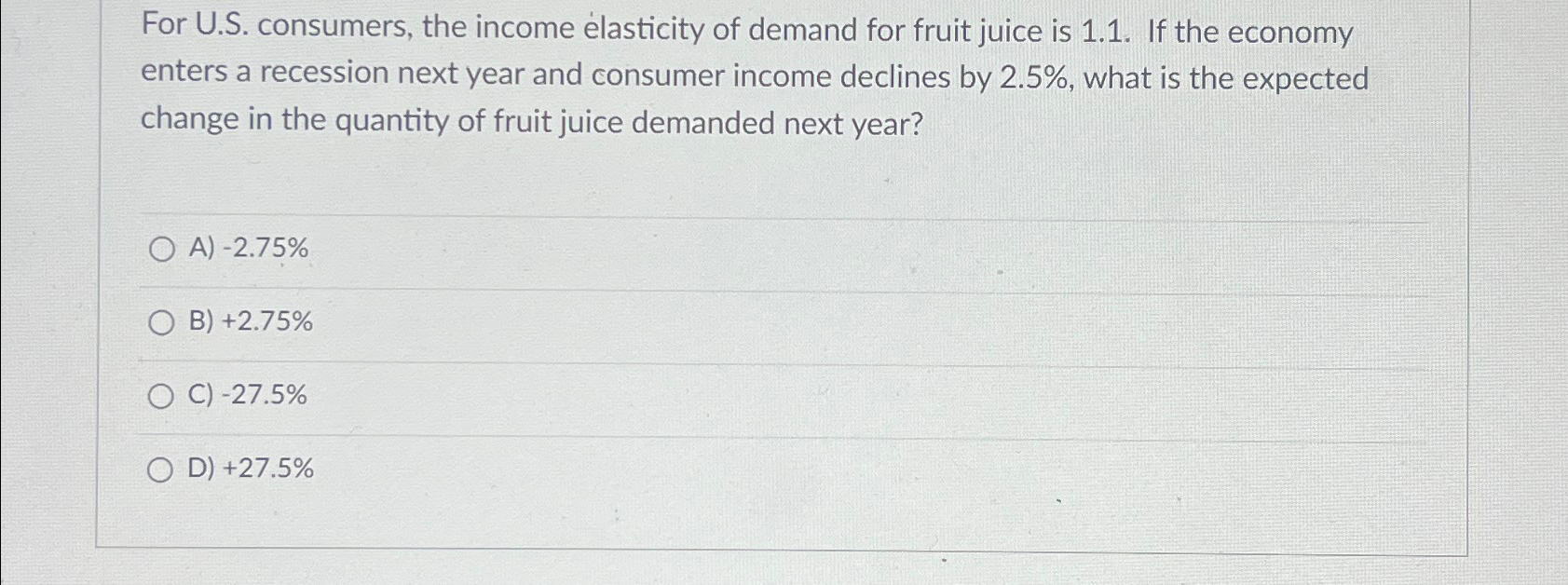 Solved For U.S. ﻿consumers, the income elasticity of demand | Chegg.com