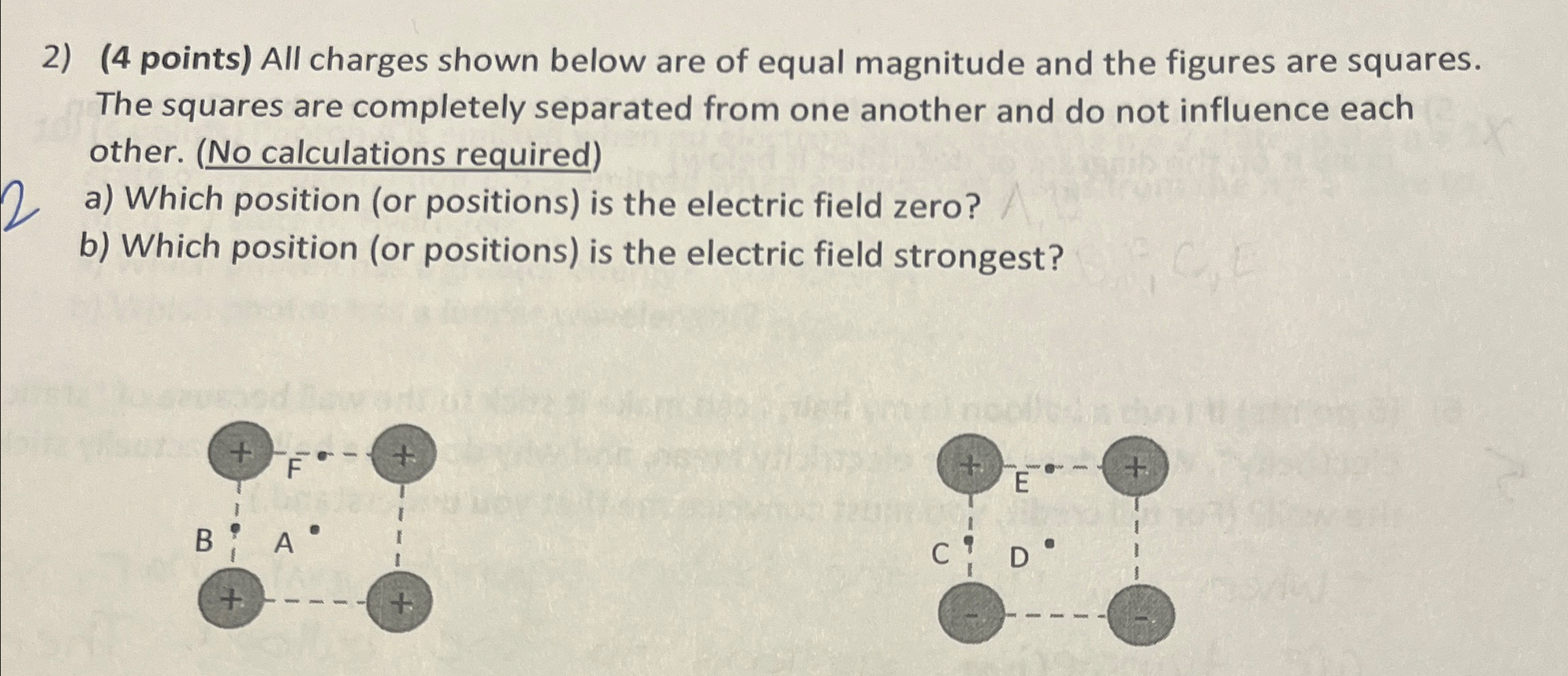 Solved (4 ﻿points) ﻿All charges shown below are of equal | Chegg.com
