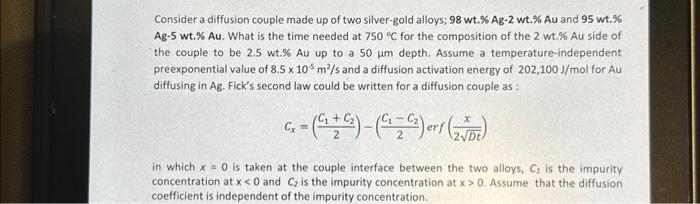 Solved Consider a diffusion couple made up of two | Chegg.com