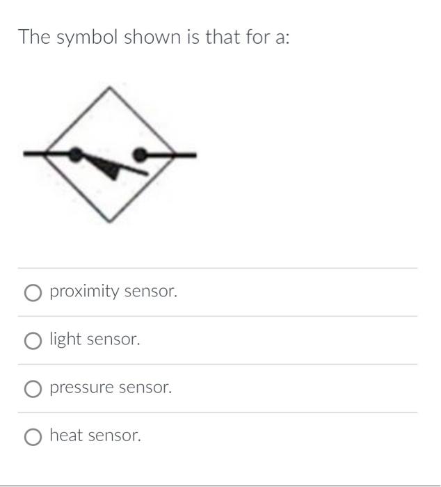 Solved The symbol shown is that for a: O proximity sensor. O | Chegg.com