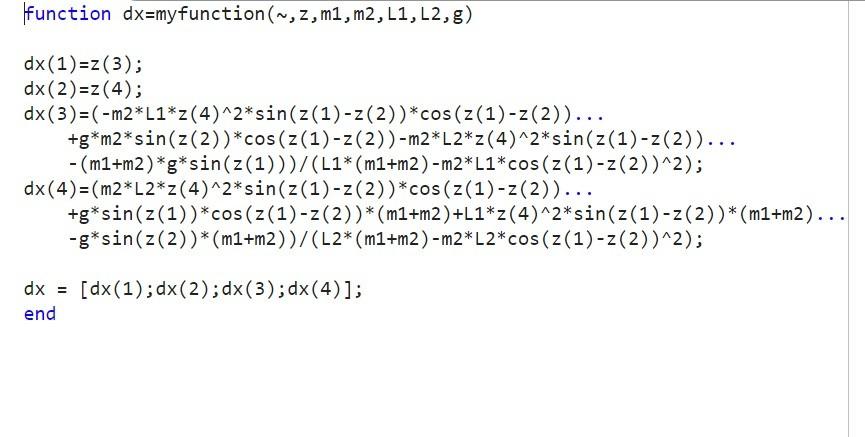 Solved clear all; close all; L1=0.2; L2=0.3; m1=0.1; m2=0.1; | Chegg.com