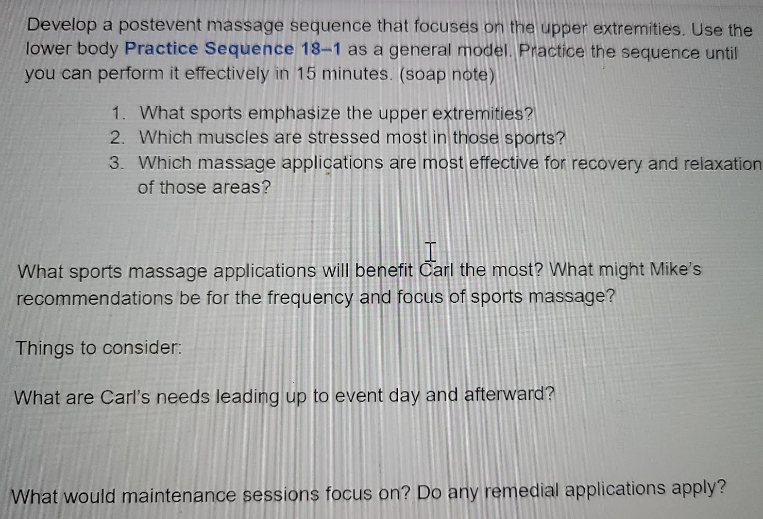 Develop a postevent massage sequence that focuses on | Chegg.com