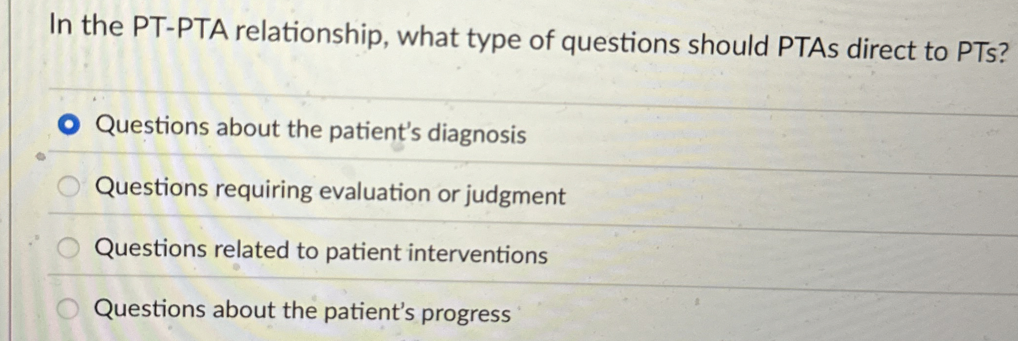 Solved In the PT-PTA relationship, what type of questions | Chegg.com
