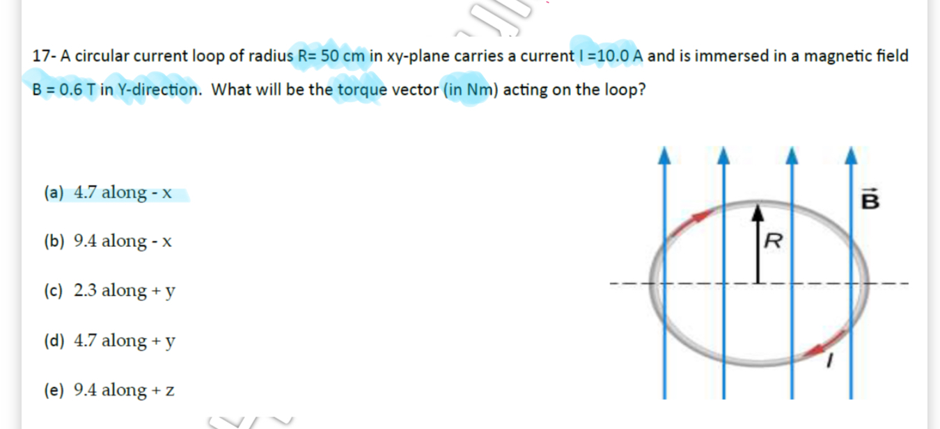 Solved A circular current loop of ﻿radius R = 0.50m in ﻿the | Chegg.com