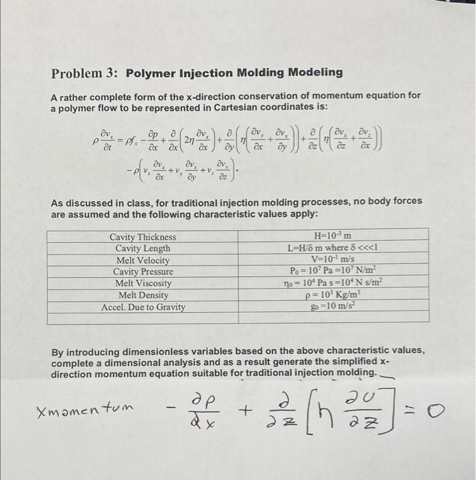 Solved Problem 3: Polymer Injection Molding Modeling A | Chegg.com