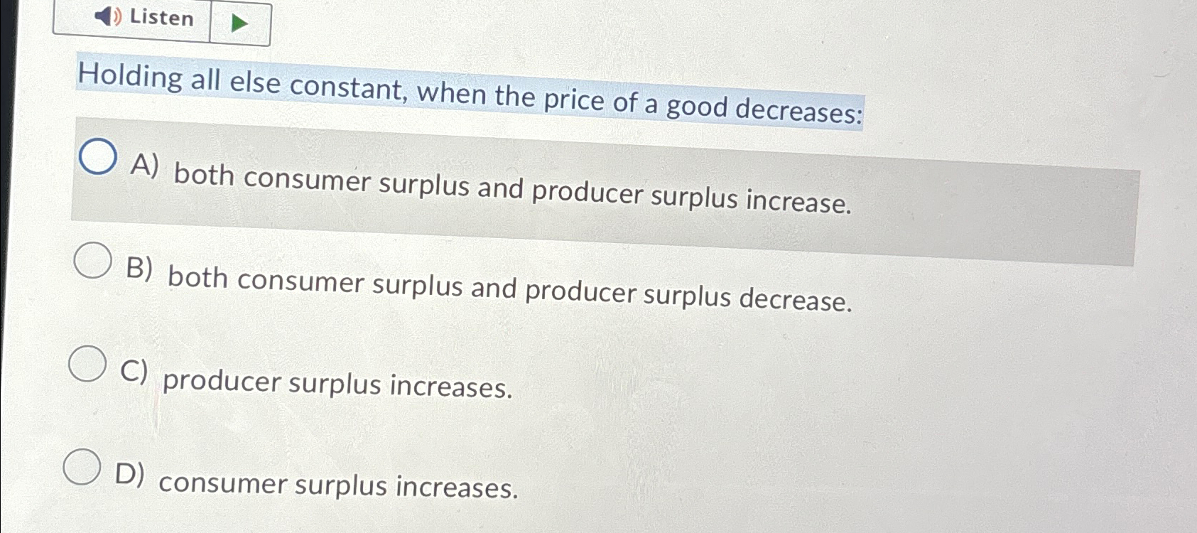 Solved ListenHolding all else constant, when the price of a | Chegg.com